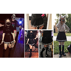 Women's Plaid Skirt, High Waist Pleated School Uniform Cosplay Costume Cheer Skirt, Black with Stripe/New Version, US S