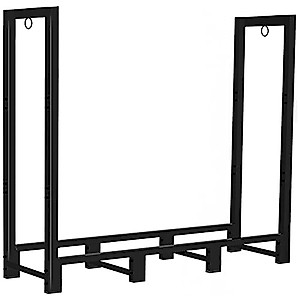 Koutemie 4Ft Outdoor Firewood Rack Holder for Fireplace Wood Storage, Adjustable Fire Log Stacker Stand, Black