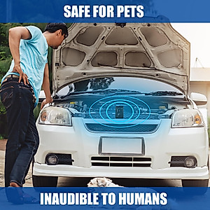 Qualirey 2 Pcs Ultrasonic Rodent Repellent for Car Engines Rodent Deterrent for Cars Indoor Outdoor Rat Deterrent Keep Rat Mice Mouse Squirrel Away from Car Engine Truck Garage Attic, with 3 Batteries