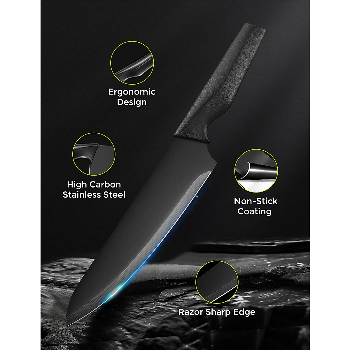 syvio Kitchen Utility Knife, 8 Inch Pro Kitchen Knife, High Carbon Stainless Steel Chef's Knives with Ergonomic Handle, Black