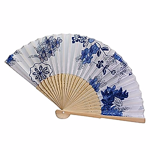 DUO ER Summer Vintage Bamboo Folding Hand Held Flower Fan Chinese Dance Party Pocket Gifts Wedding Colorful Dropshipping (Color : H)