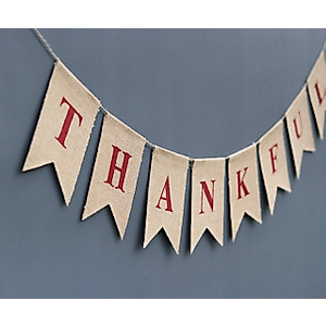 Thankful Burlap Banner Thanksgiving Decoration Engagement Wedding Bridal Shower Décor Holiday Bunting-Home and Outdoor Banner Elegant Grateful Banner