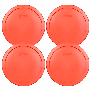 Pyrex Bundle - 4 Items: 7402-PC 6/7-Cup Red Plastic Food Storage Lids Made in the USA