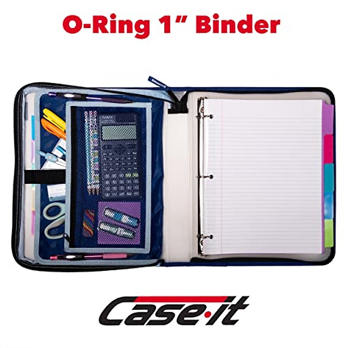 Case-it Transulcent Slim Go Tab Zipper Binder, 1" O-Ring with 5-Color tabs, Expanding File Folder, PS-425-Slim, Blue