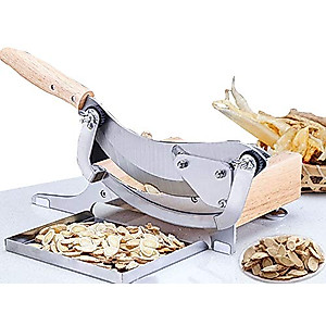 Moongiantgo Biltong Slicer Chinese Medicine Radiused Beef Jerky Cutter, 0-0.5” Adjustable Thickness, Wooden Base Herb Root Cutting Machine for Ginseng Antler Gastrodiae Maca Ganoderma