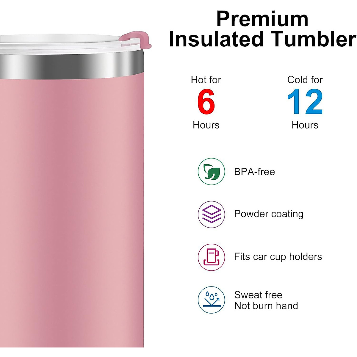 20 oz tumbler with handle, Lids and Straw, insulated Stainless Steel Coffee Mug, Keeps Drinks Cold up to 12 Hours, Fits in Car Cup Holder, 100% Leakproof, Iced Tea or Coffee, Smoothie(Candy Pink)