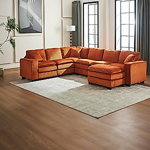 Extra Wide Seat Oversized Convertible Modular Sectional Sofa, Free Combination Reversible Sleeper Couch with Movable Ottoman, 7 Seater Corner Sofa&Couches for Living Room, Office, Spacious Space