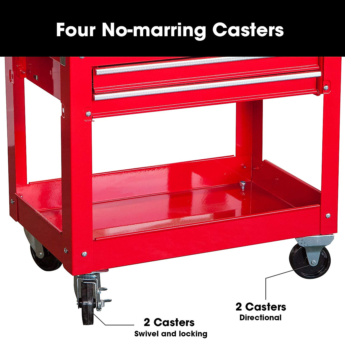 BIG RED ATC310R Torin Rolling Garage Workshop Tool Organizer: 2 Drawer Tool Chest Tray with Top Work Surface and Storage Push Cart, Red, 27.8" L x 14.6" W x 32.7" H