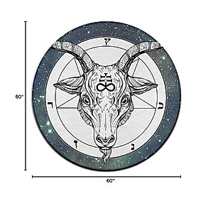 Galaxy Baphomet Satanic Goat Head Art Round Area Rug for Bedroom, Living Room, Home, Kitchen, Memory Foam Ultra Soft Spa Floor Mats Entrance Rug, Fast Dry Shaggy Carpet (60" Diameter)