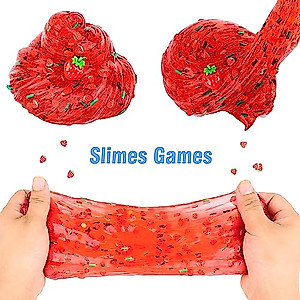 Strawberry Crystal Slime with Clear Glitter, Premade Jelly Crunchy Red Slime for Girls & Boys, DIY Glimmer Slime Party Favor for Kids, Soft, Non-Stick Putty Birthday Slime Toy Super Stress Relieving