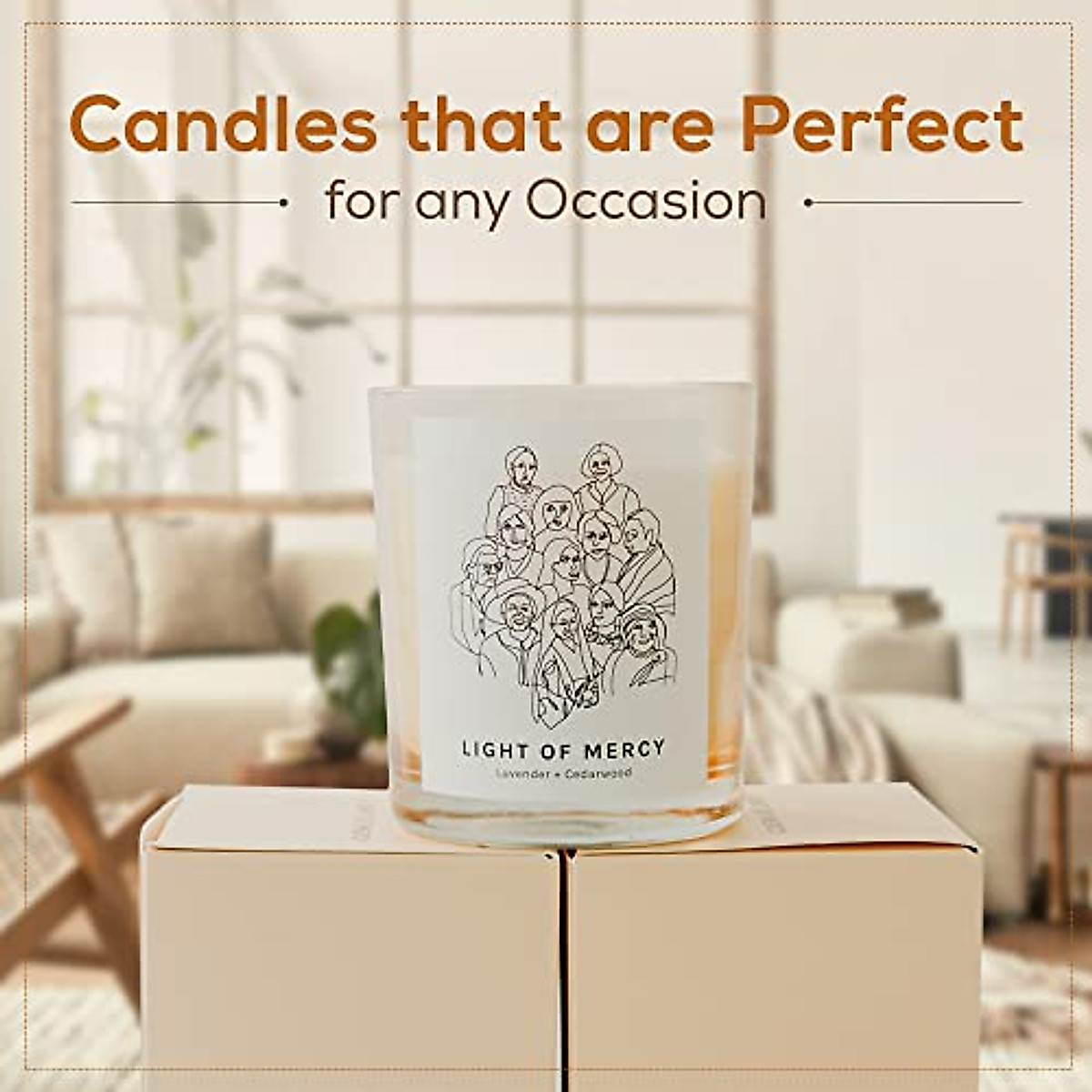 Blessed is She, Light of Mercy Candle, Lavender and Cedarwood Essential Oils, Candle in Glass, 74 - 80 Hours Long Burning Candle