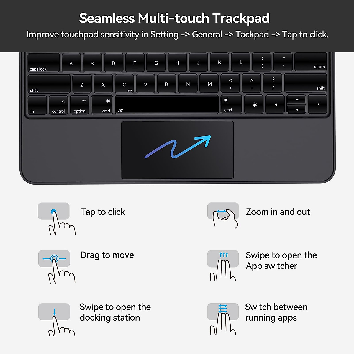 AUSDOM Magic-Style Keyboard Case for 2024 iPad Air 13(M2) and iPad Pro 12.9 (6th/5th/4th/3rd Gen), Magnetic Floating Wireless Backlit Rechargeable Bluetooth Keyboard with Multi-Touch Trackpad, Black