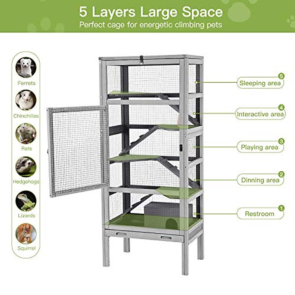 GUTINNEEN Ferret Cage Rat Cage 5 Levels Small Animal Cage for Chinchilla, Hedgehogs, Squirrel, Chameleon, Lizard, Gerbils