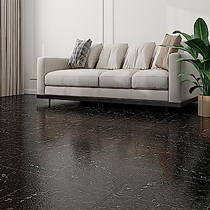 Mysflosy Peel and Stick Floor Tiles, Self Adhesive Waterproof Vinyl Flooring, 12''x12'' Dark Jade Black DIY Floor Sticker for Kitchen, Bathrooms & Bedroom, 1.5mm Thickness, 10 Tiles