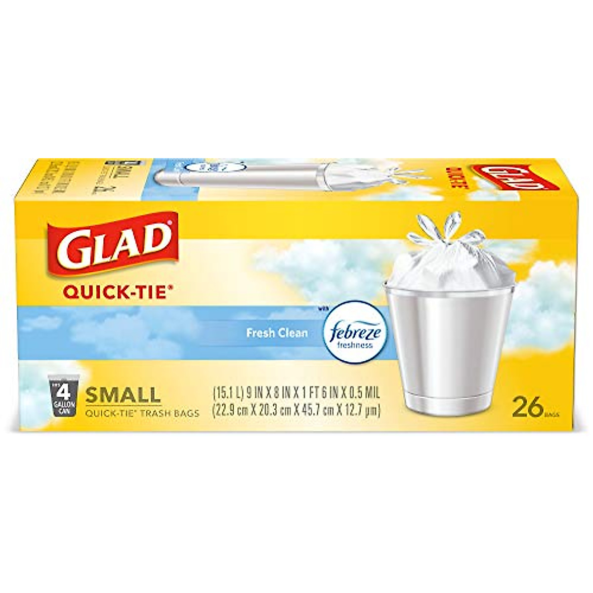 GLAD Small Trash Bags - 4 Gallon Trash Bag for Waste Basket, Gain Fresh Clean Scent, 26 Count (Pack of 6)