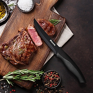 MIDONE 8 Pcs Steak Knives, Steak Knives Set of 8, High-Carbon Stainless Steel Steak Knife Set, Ergonomic Handles Serrated Steak Knives for Precise Cutting, Elegant Black