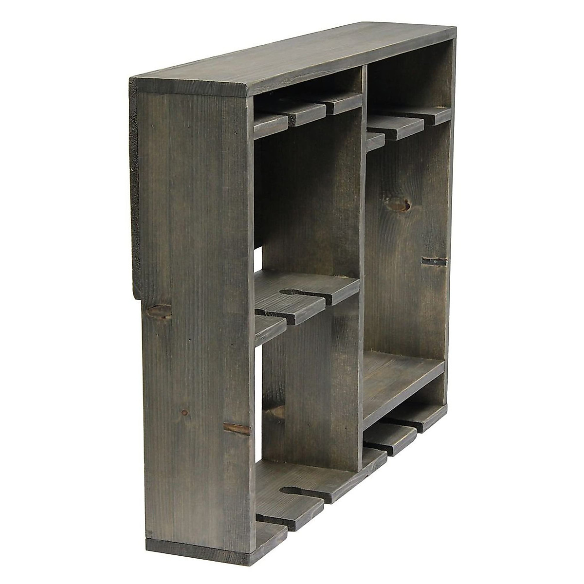 Elegant Designs HG1020-RGY Bartow Wood Shelf with Glass Holder Wall Mounted Wine Rack, Rustic Gray