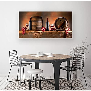 Muolunna BK06250 Wall Art Canvas Print Fruit Grape Red Wine with Bottle Barrel Painting on Canvas Stretched and Framed Ready to Hang for Home Decor Living Room Bedroom Kitchen Office Artwork