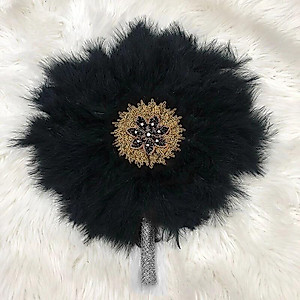 1PC Turkey Feather Hand Fan with Stones Feathers One-Sided Fan African For Dance Wedding Decoration
