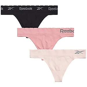 Reebok Women's Underwear - Seamless Thong (3 Pack), Size X-Large, Black/Rose Pink/Cream Pink