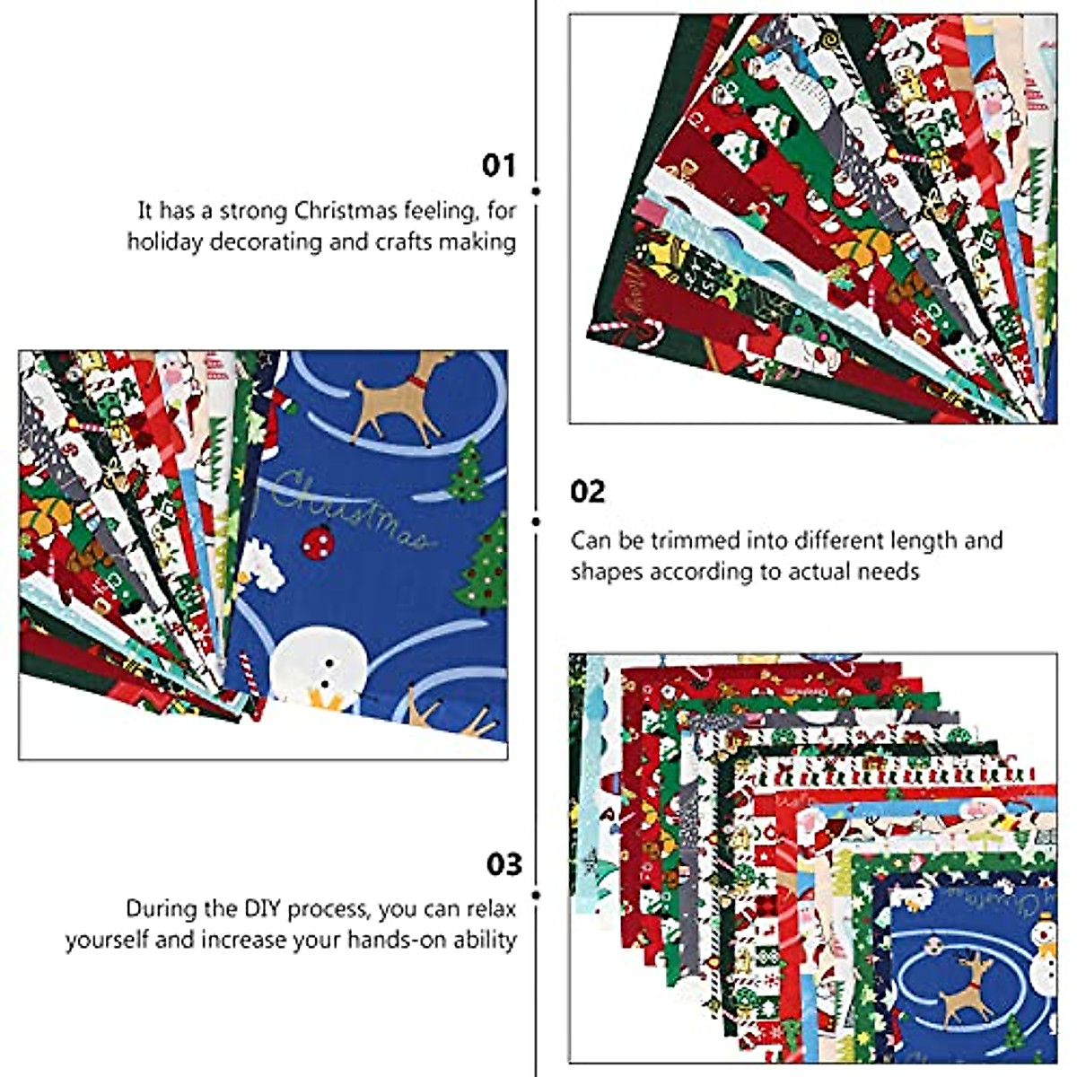 20 Sheets Christmas Fabric Bundles Sewing Craft Square Patchwork Precut Printed Fabric Scraps Quilting Sewing Polyester Fabric for DIY Christmas Stocking Wreath Doll Dress Apron Supply