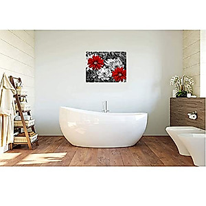Bathroom Decor Canvas Red Flower Wall Art Poster Unframed Bedroom Decor Red Bathroom Accessories Modern Red Flower On Black and White Wall Art Canvas Pictures Prints for Living Room Home Decor