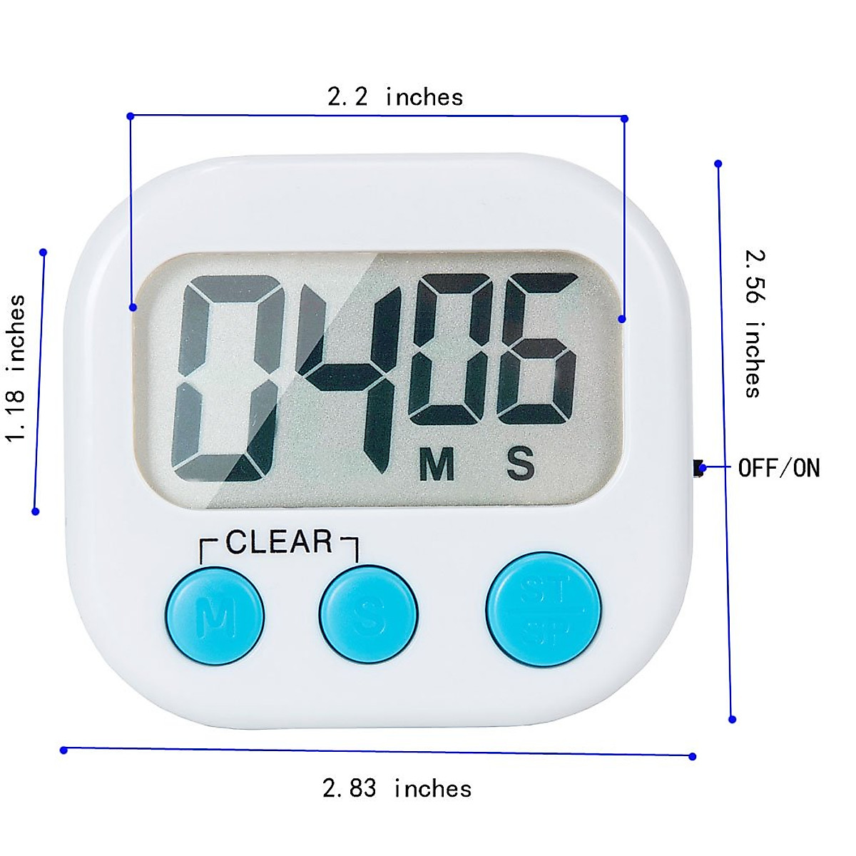 12 Pack Small Digital Kitchen Timer Magnetic Back and ON/Off Switch,Minute Second Count Up Countdown（White,Blue,Orange