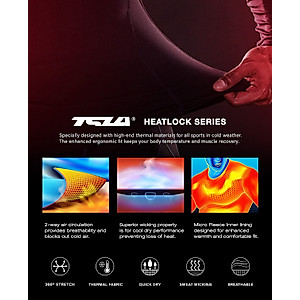 TSLA Men's Thermal Long Sleeve Compression Shirts, Athletic Base Layer Top, Winter Gear Running T-Shirt, Heat Core 2pack Black & Red/Olive, Large