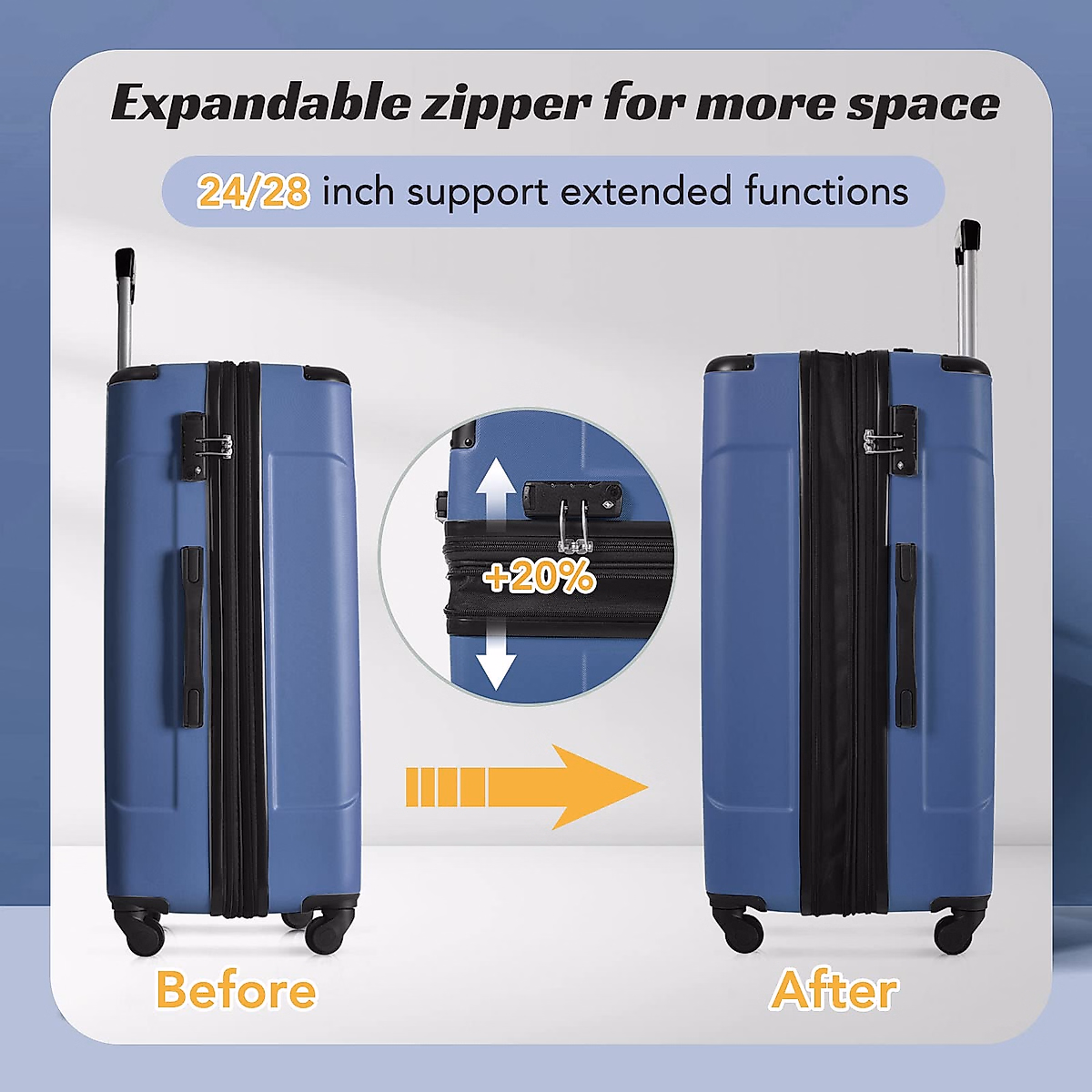 Merax Luggage Expandable Lightweight Spinner Suitcase with Corner Guards (Blue, 3-Piece Set (20/24/28)