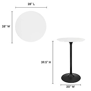 Modway Lippa 28" Round Wood Bar Table, White Top, Black Base