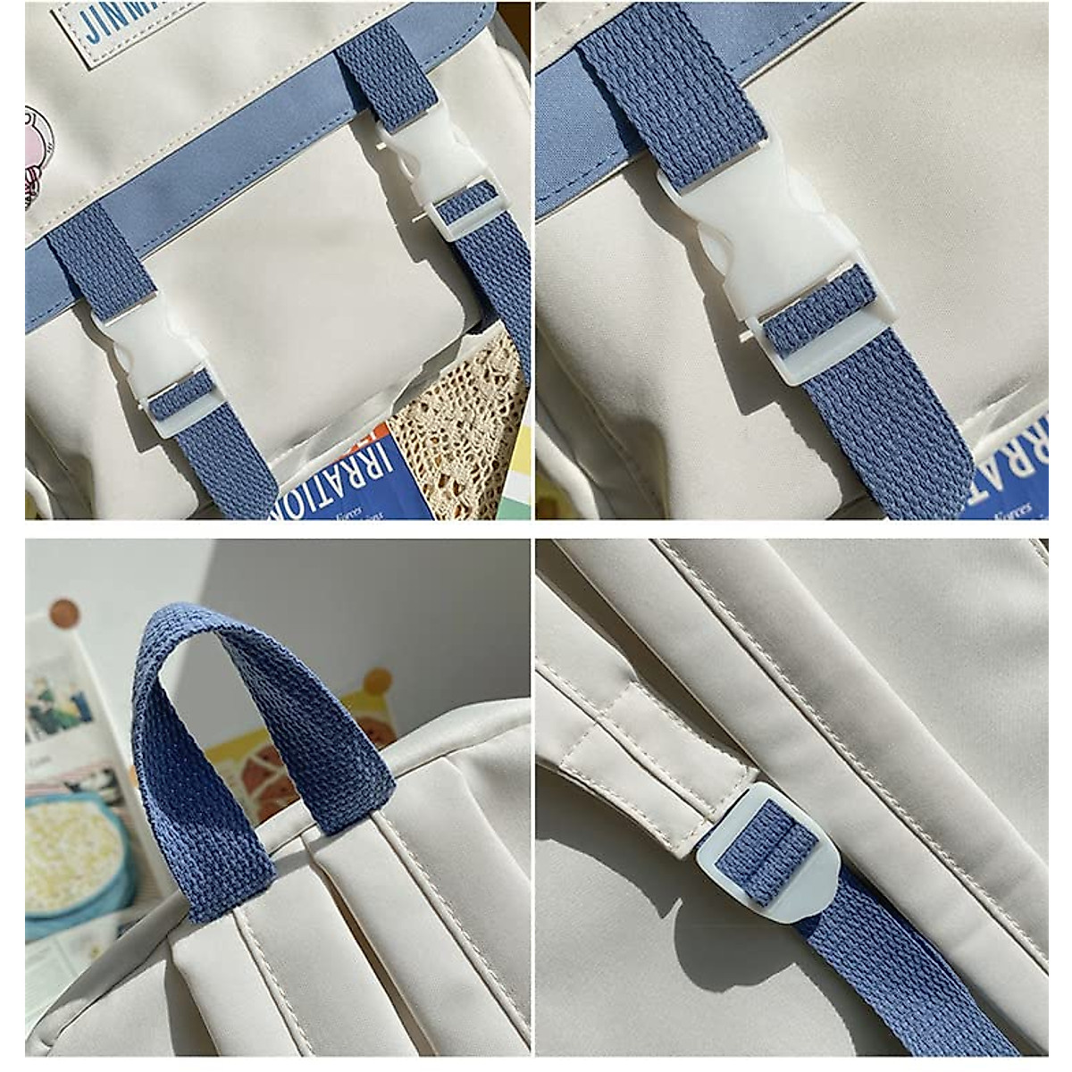 MEOKIM Kawaii Backpack with Cute Pin Accessories Plush Pendant Student Bag Large Capacity Waterproof Travel Backpack(Pink)