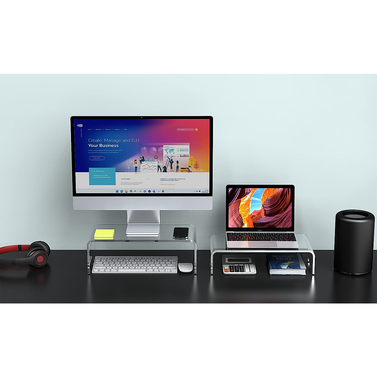 Zimilar 2 Pack Monitor Stand Riser, Acrylic Computer Stand Riser for Computer, Laptop, Printer, Notebook, iMac, Crystal Clear Laptop Stand and Monitor Riser(Large & Small Acrylic)