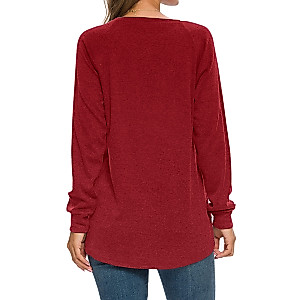 AUSELILY Womens Long Sleeve Tunic Tops Casual Loose Fit Sweatshirts Round Neck Pullover Blouse Sweatshirts with Pocket Ruby XL