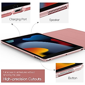 TiMOVO iPad 10.2 Case iPad 9th Generation 2021/ iPad 8th Generation 2020/ iPad 7th Generation 2019 Case,Slim Translucent Hard PC Protective Smart Cover with Stand for iPad 10.2 Inch,Rose Gold