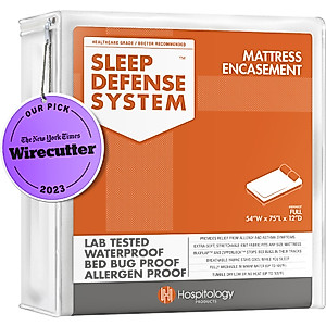 HOSPITOLOGY PRODUCTS Mattress Encasement - Zippered Bed Bug Dust Mite Proof Hypoallergenic - Sleep Defense System - Full/Double - Waterproof - Stretchable - Standard 12" Depth - 54" W x 75" L
