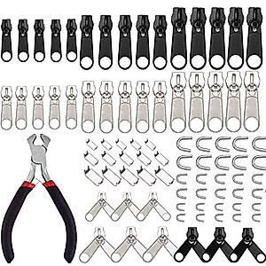 Zipper Repair Kit Zipper Replacement,85 pcs Zipper Replacement Accessories with Zipper Install Pliers Tool and Zipper Pulls , for Bags, Jackets, Jeans,Tents, Luggage and Sleeping Bag
