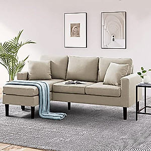 SoarFlash 72” Convertible Sectional Sofa Couch L-Shaped Couch Modern Linen Fabric 3-Seat Sofa Sectional with Reversible Chaise for Office,Living Room/Small Space(Beige)