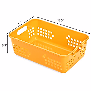 Jucoan 10 Pack Plastic Storage Basket, 10.5 x 7 x 3.5 Inch Colorful Plastic Classroom Storage Organizer Tray Bin with Handles for Drawer, Closet, Bathroom Kitchen, 5 Colors
