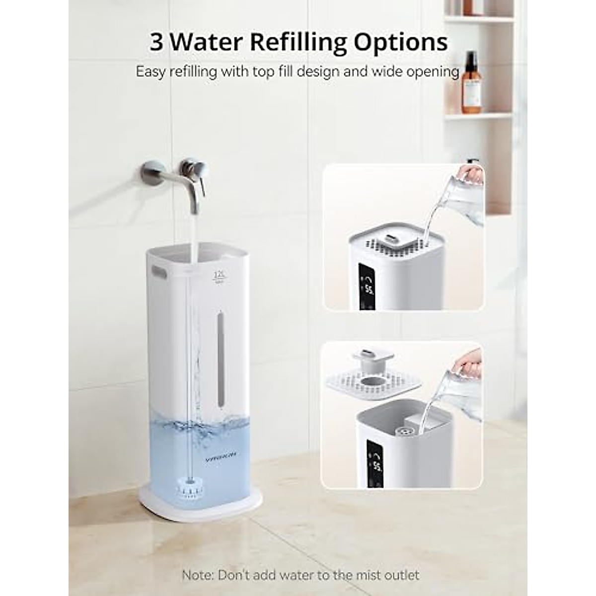 VAGKRI 12L Humidifiers for Large Room, Last 120 Hours, Cover up to 1000ft², Top Fill Ultrasonic Cool Mist Humidifier, 3 Mist Level, 24H Timer, Essential Oil Diffuser Humidifiers For Bedroom, Home