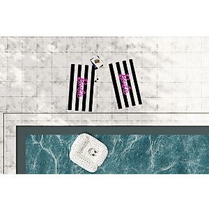 Franco Barbie Barbiecore Black & White Striped Soft Cotton Bath/Pool/Beach Towel, 60 in x 30 in, (Official Licensed Barbie Product)