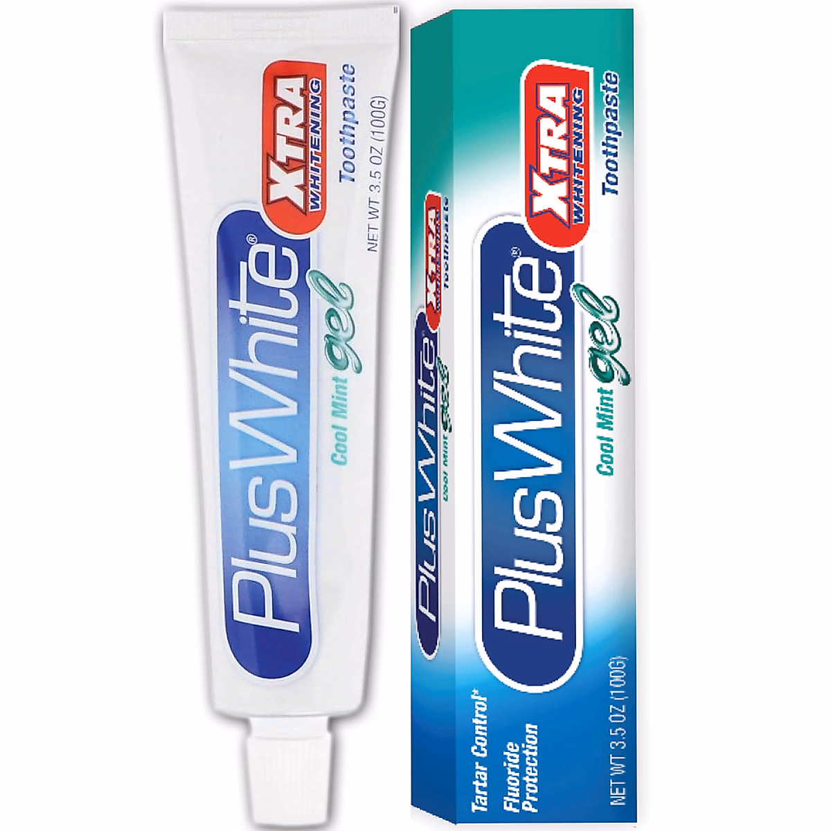 Plus White Xtra Whitening Toothpaste - Removes Tough Stains from Coffee, Smoking, Wine & More - Anti-Cavity, Plaque & Tartar Control (Cool Mint Gel, 3.5 oz)