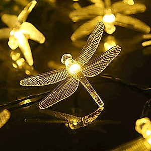 ASFSKY Solar Dragonfly Lights Outdoor 50 LED Dragonfly Lights Waterproof Decorative Lights String Dragonfly Yard Lights Solar Decorative Garden Warm White