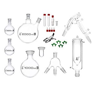 Short Path Distillation Set, 21 Piece - ASTM Type I, Class A - Borosilicate 3.3 Glass - Glassware Only - Eisco Labs