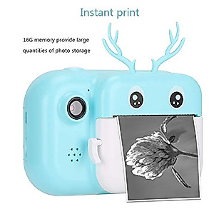 Agatige Print Camera for Kids, Children's Digital Zero Ink Video Camera Portable Thermal 1080P Twin Lens with 2.4in Screen 16G Toys Instant Camera Gift for 3-12 Years Old Kids(Blue)