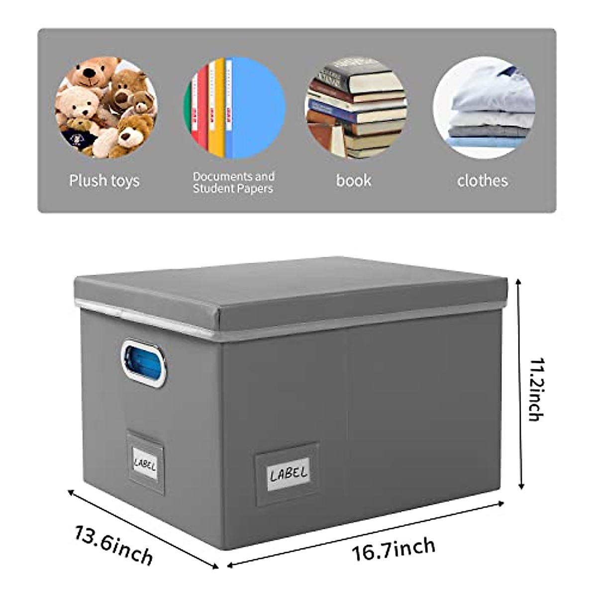 DYWMM File Organizer Box -Document Organizer Storage for Office-Collapsible Leather File Cabinet for Easy File Folder Storage -Easy Slide Durable Hanging File Box (16.7 x 13.6 x 11.2 inches, Gray)