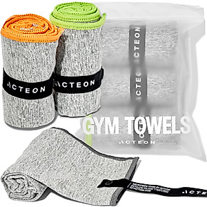 Acteon New Microfiber Quick Dry Gym Towel, Silver ION Odor-Free Mega Absorbent Fiber, Fast Drying, Men & Women Small Workout Gear for Body Sweat, Beach, Working Out, Camping, Travel Towel