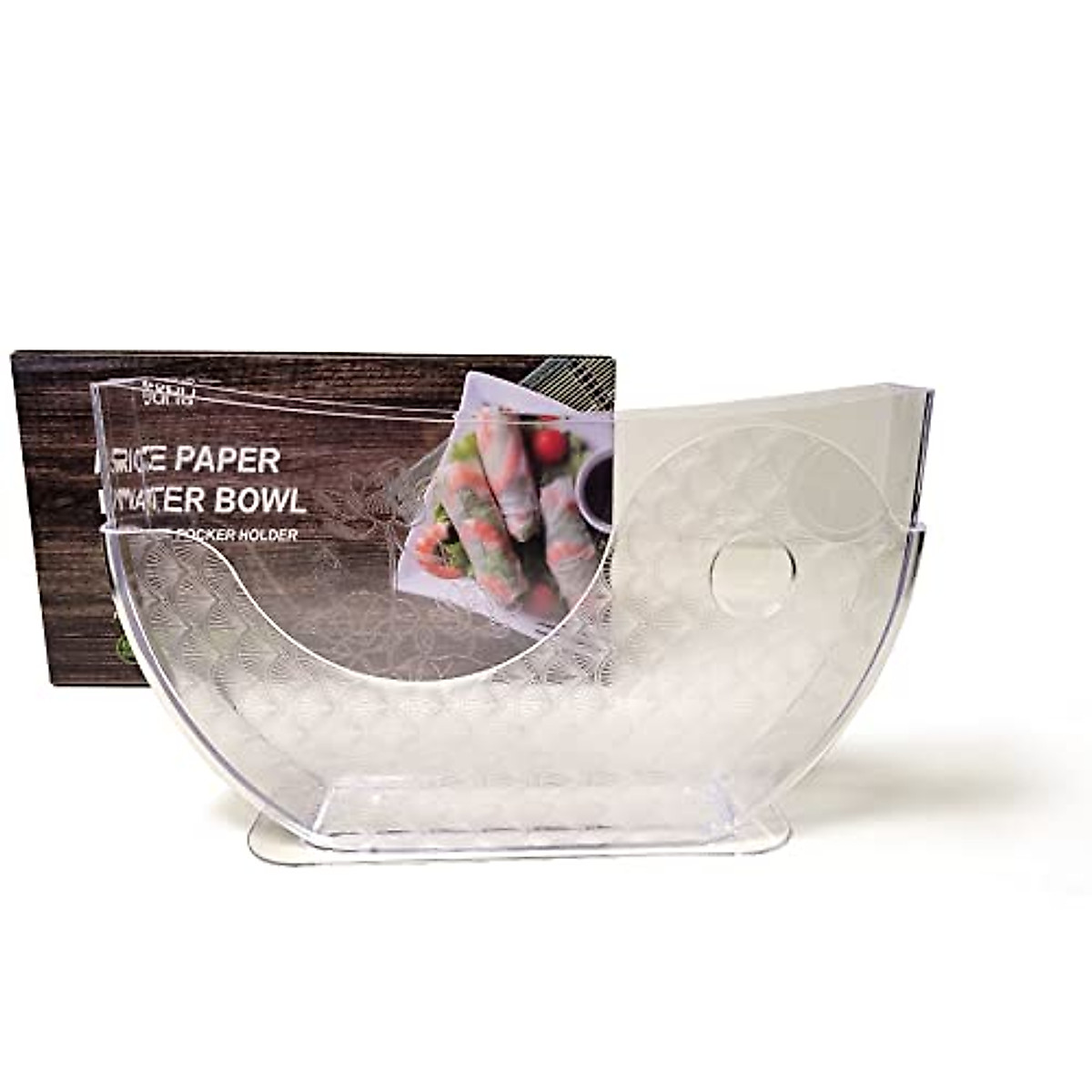BANU Rice Paper Water Bowl with Side Pocker Holder for Rice Paper Wrappers for Spring Rolls, Summer Rolls. Spring Roll Maker, Banh trang holder (1)