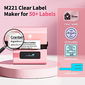 Phomemo Label Maker- with 3pcs Labels M221 Label Maker Machine 3 Inch Bluetooth Thermal Barcode Printer for Small Business/Home Use, for Barcode, Address, Logo, Mailing, Stickers, Pink