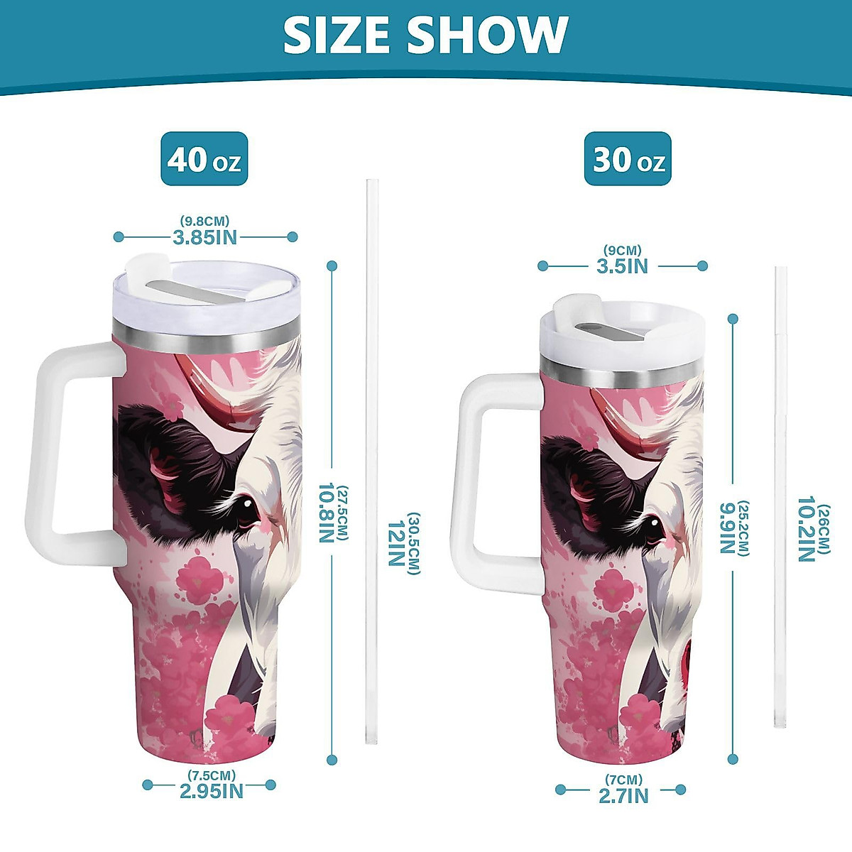 ARGTILDN 30 oz Tumbler Cow Flowers Abstract Insulated Travel Mug with Handle and Straw Lid Stainless Steel Vacuum Coffee Cup Tea Beverage Container Water Bottles for Car Sports office