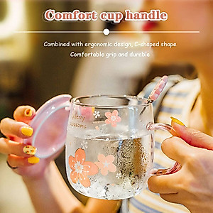 ZRAGEK Sakura Mug Creative Sakura Cup Coaster, Office Drinking Cup with Scale, Cute Heat Resistant Glass Mug with Lid Spoon, 17.6 oz Large Capacity(Big flower,17.6Oz)
